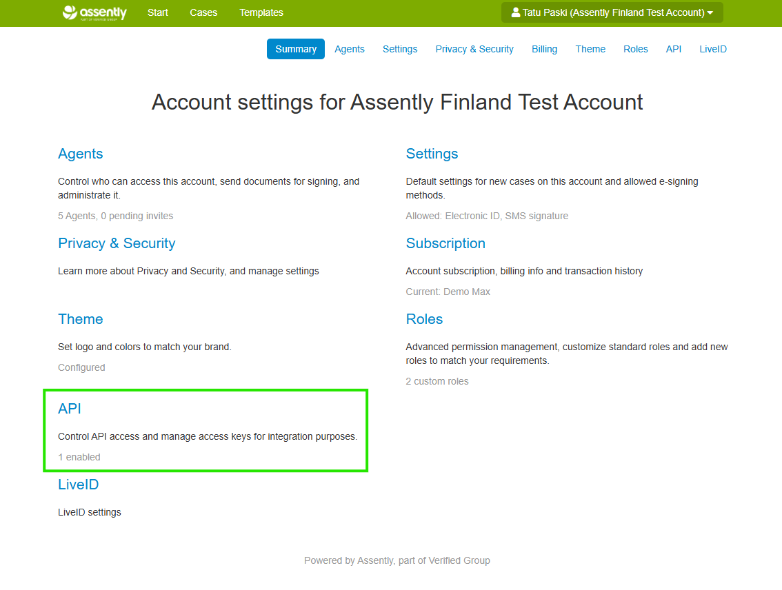 Activate API for a user – Assently Support